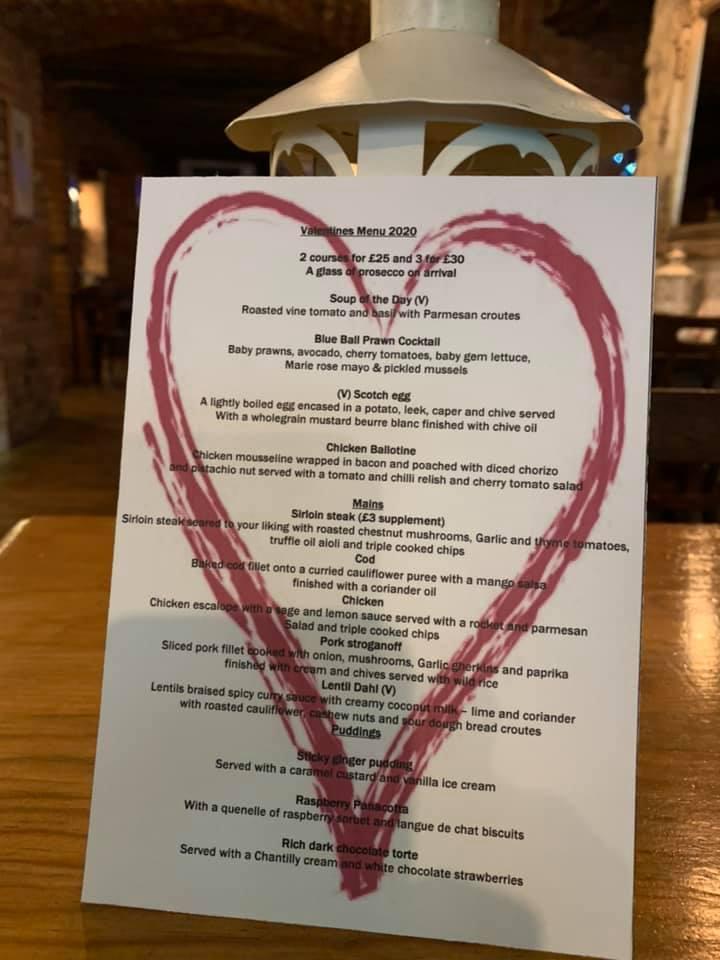 Menu at The Blue Ball restaurant, Tenby