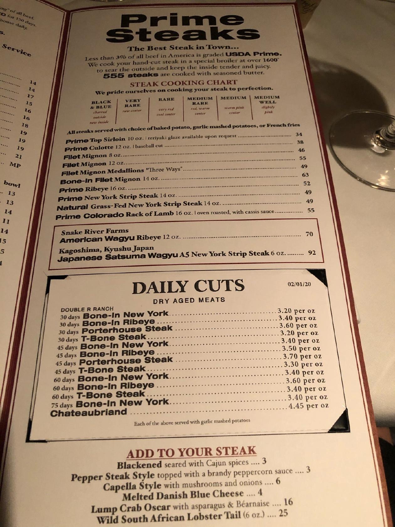 Menu at 555 East American Steakhouse, Long Beach