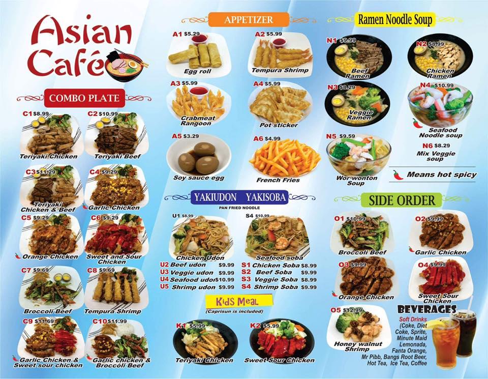 Menu at Asian cafe, Turlock, 371 N Golden State Blvd
