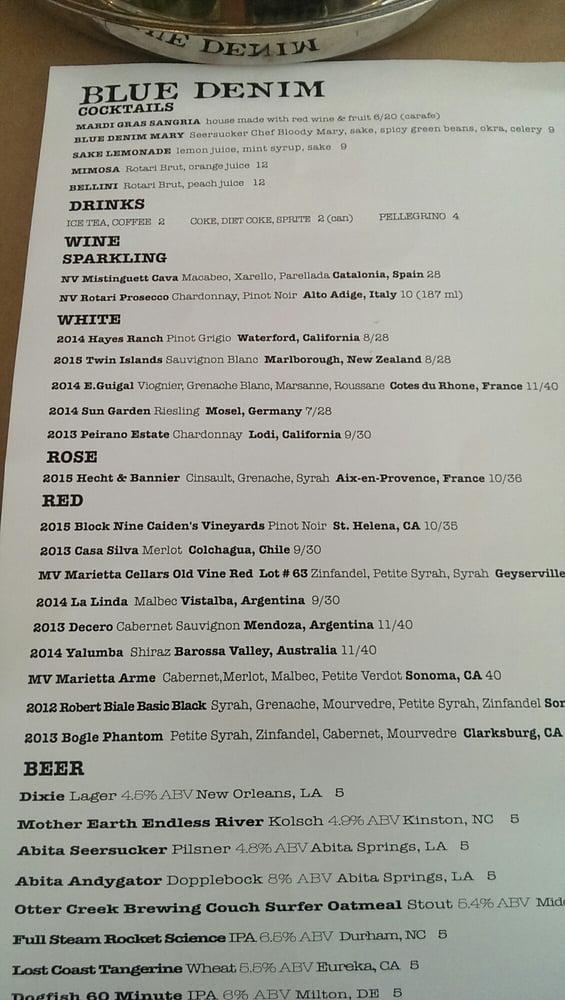 Menu at BLUE DENIM restaurant, Greensboro