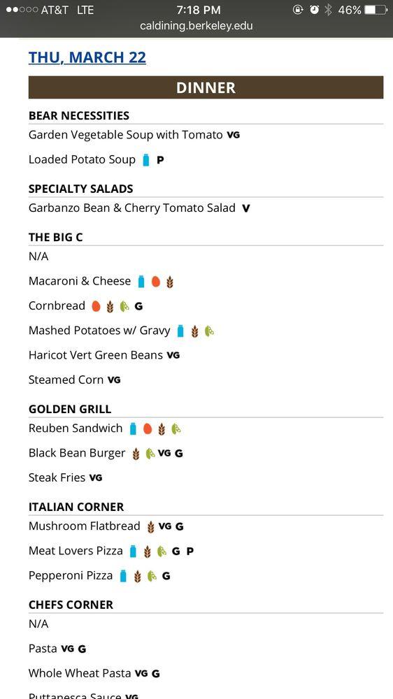Menu at Crossroads restaurant, Berkeley
