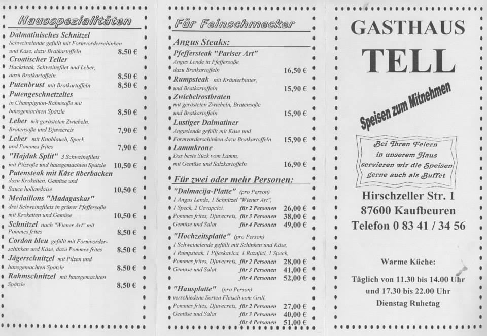 Speisekarte von Gasthaus Tell – Biergarten restaurant, Kaufbeuren