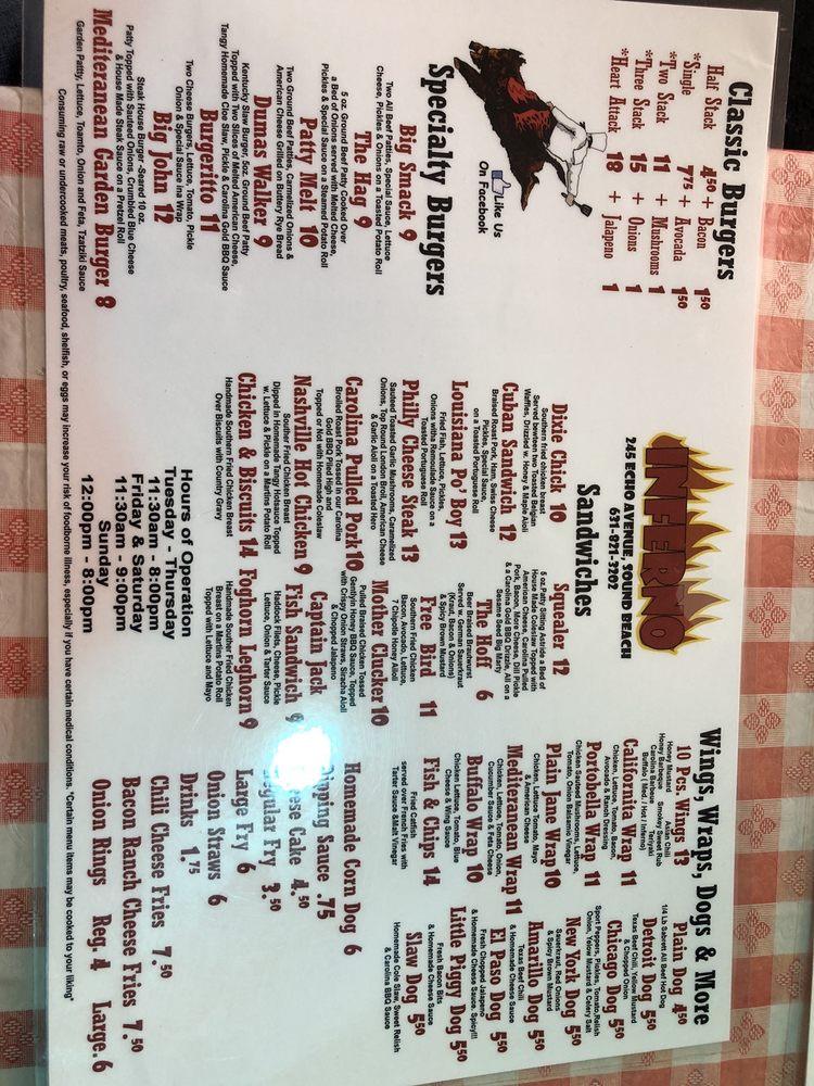 Menu at Inferno The Restaurant, Sound Beach