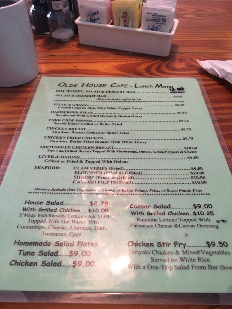 Menu at Olde House Cafe, Walterboro