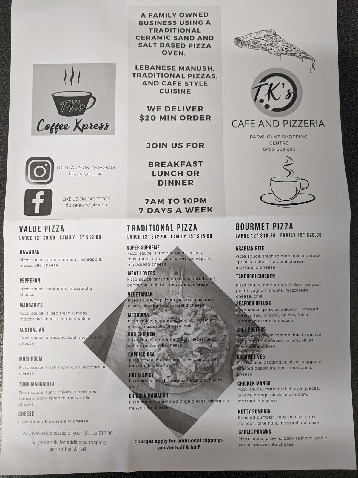 Menu at TK's Cafe & Pizzeria, Park Holme