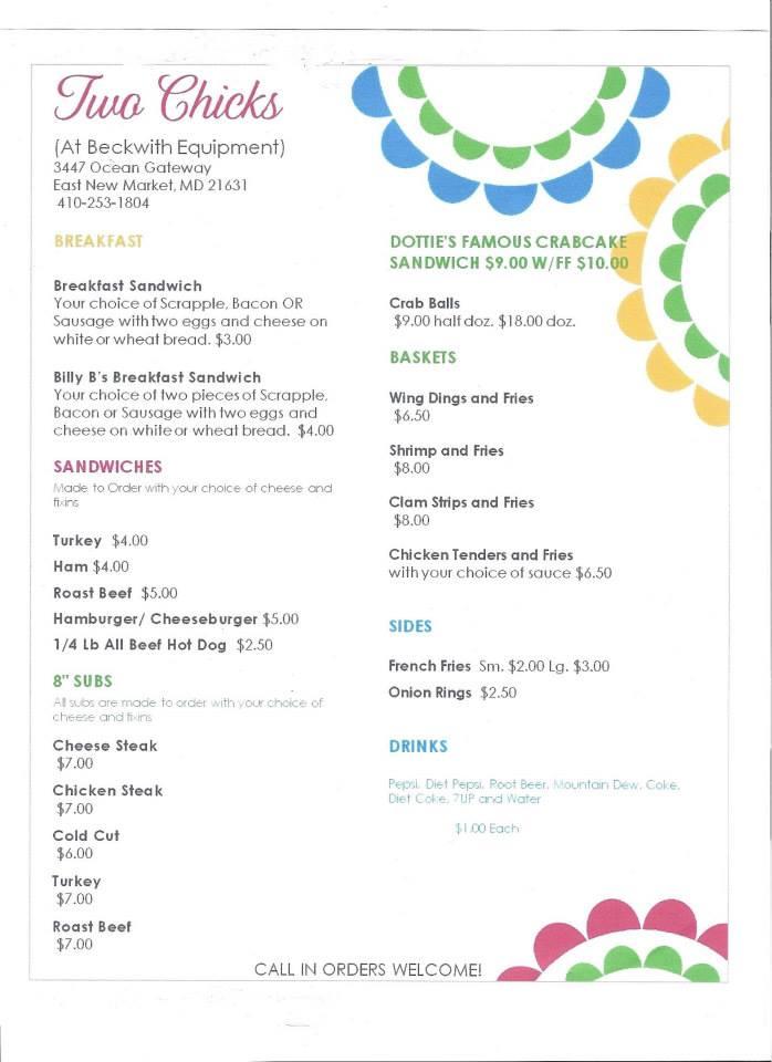 Menu at Two Chicks Catering, Cambridge