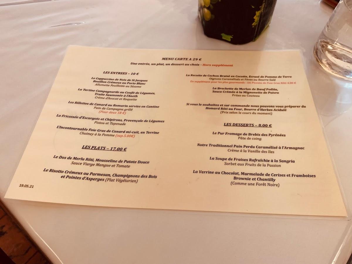 Menu au le clos basque restaurant, Biarritz