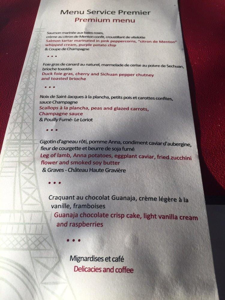 Menu at Madame Brasserie restaurant, Paris, Eiffel Tower