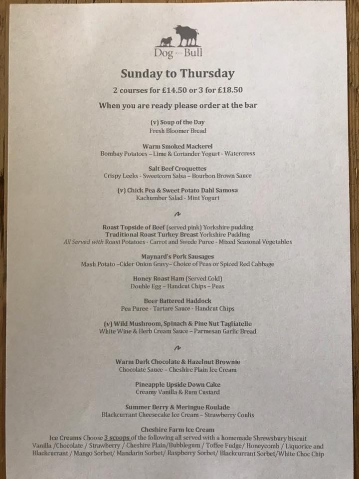 Menu at Bull & Dog pub & bar, Whitchurch Rural