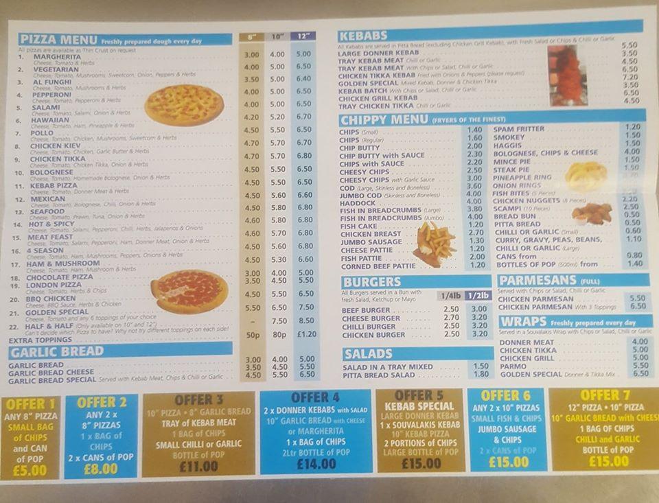 Menu at Golden Fisheries & Pizza & Kebabs Wingate fast food, Wingate