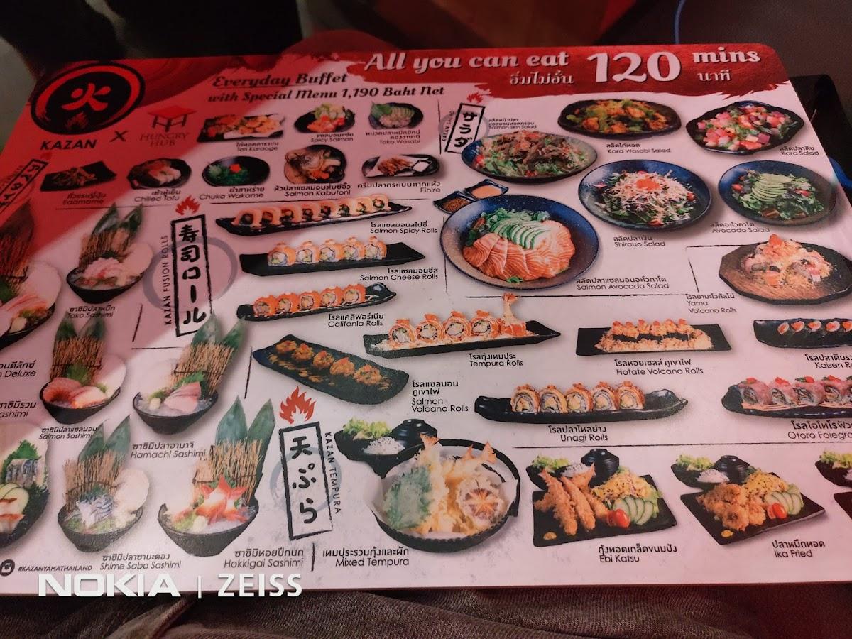 Menu at Kazan Japanese Restaurant, Bangkok
