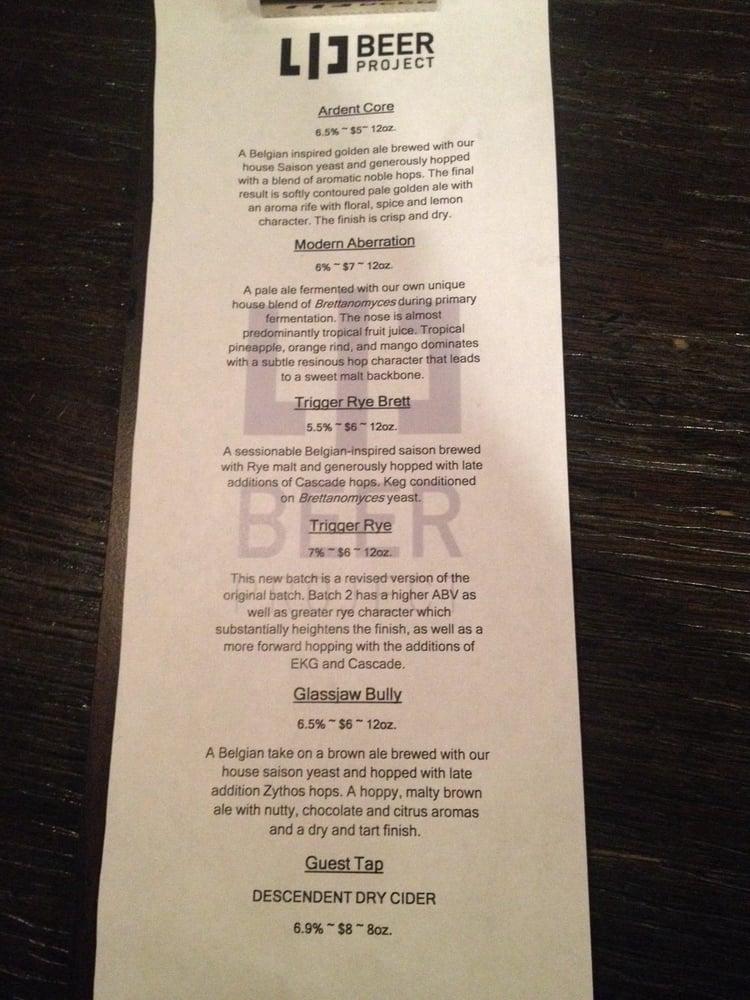 Menu at LIC Beer Project pub & bar, New York City