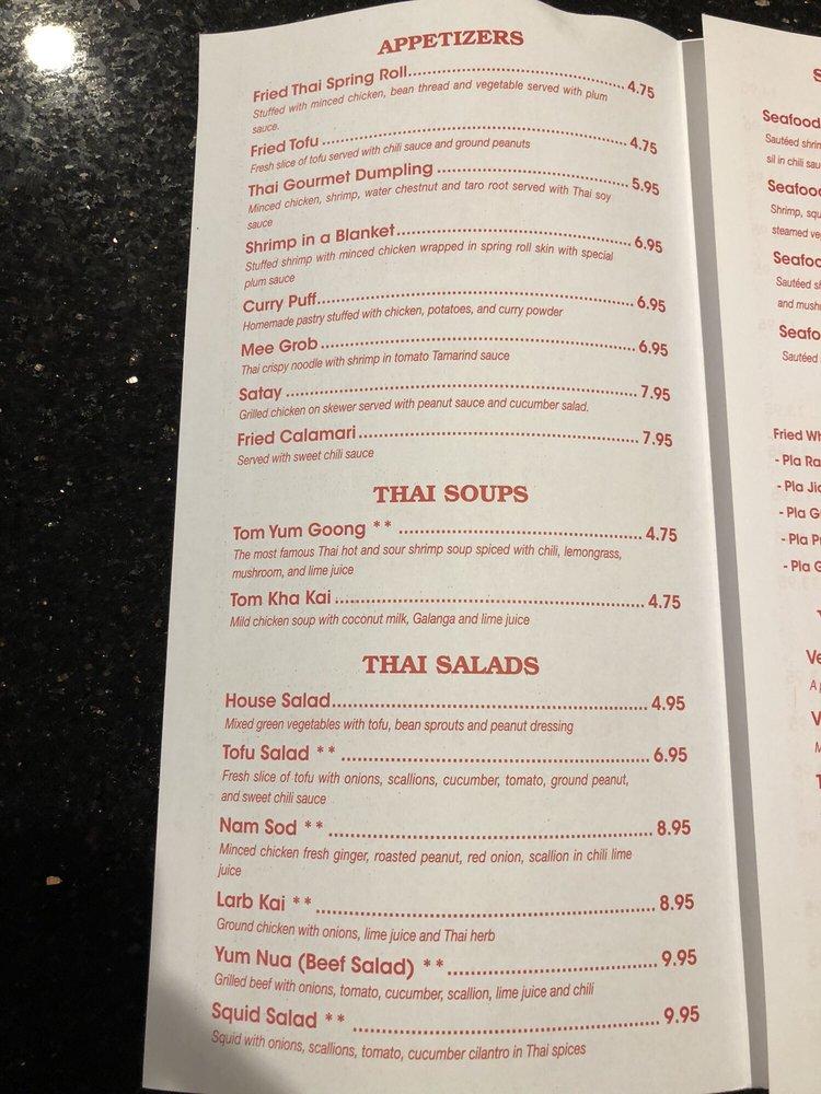 Menu at Thai Gourmet Food of Thailand restaurant, Port Jefferson Station