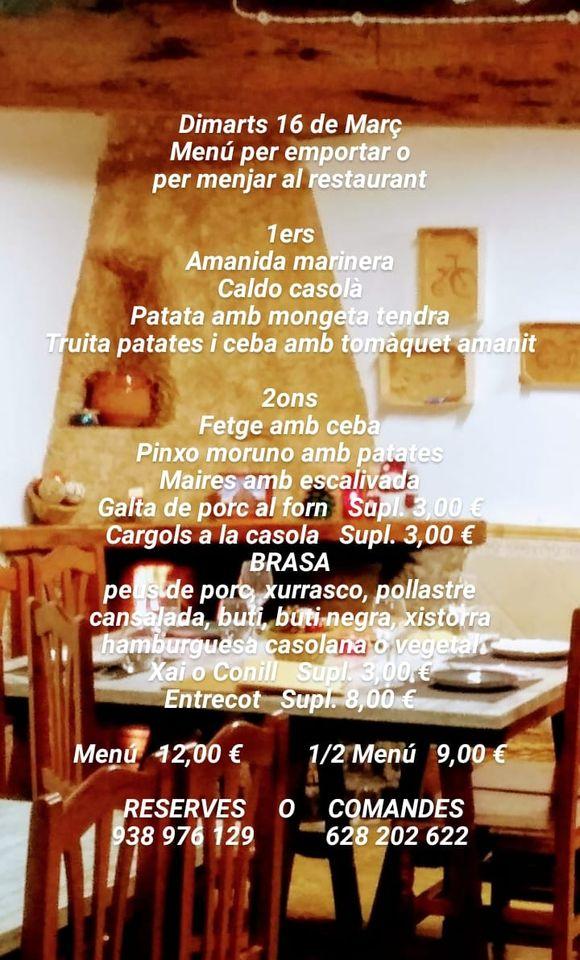 Menu at Els Porrons restaurant, La Llacuna