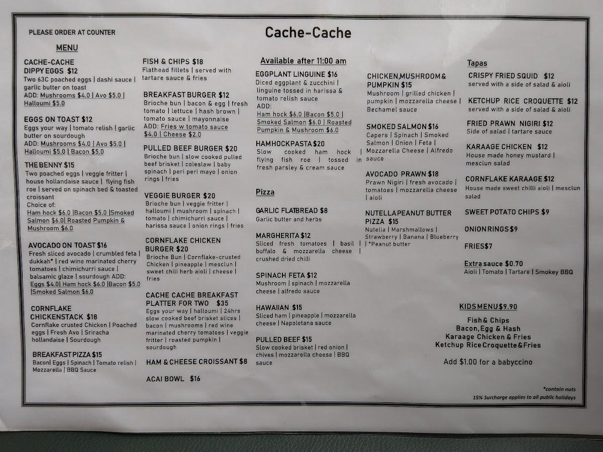 Menu at Cache Cache Cafe & Bar, Rochedale