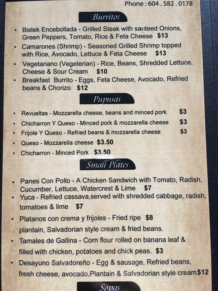 Menu at Don Chepe's restaurant, Surrey