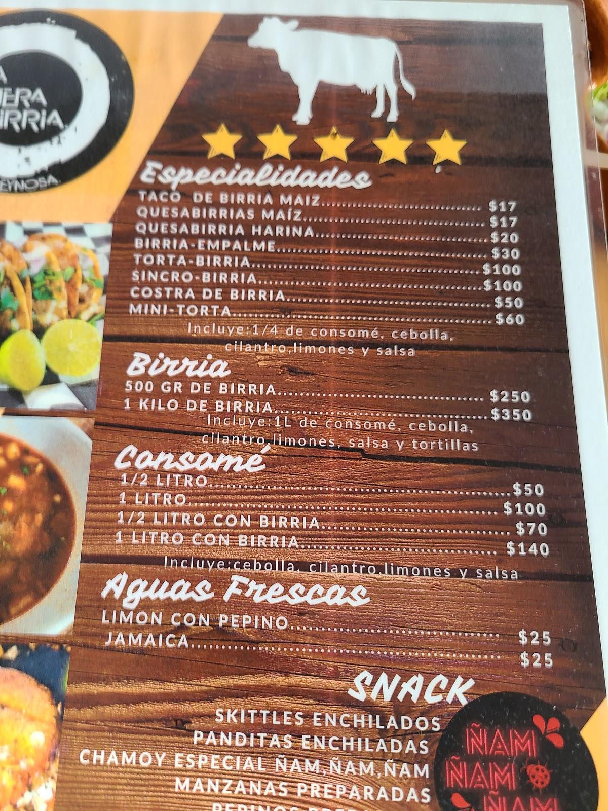 Carta del restaurante La Mera Birria, Reynosa