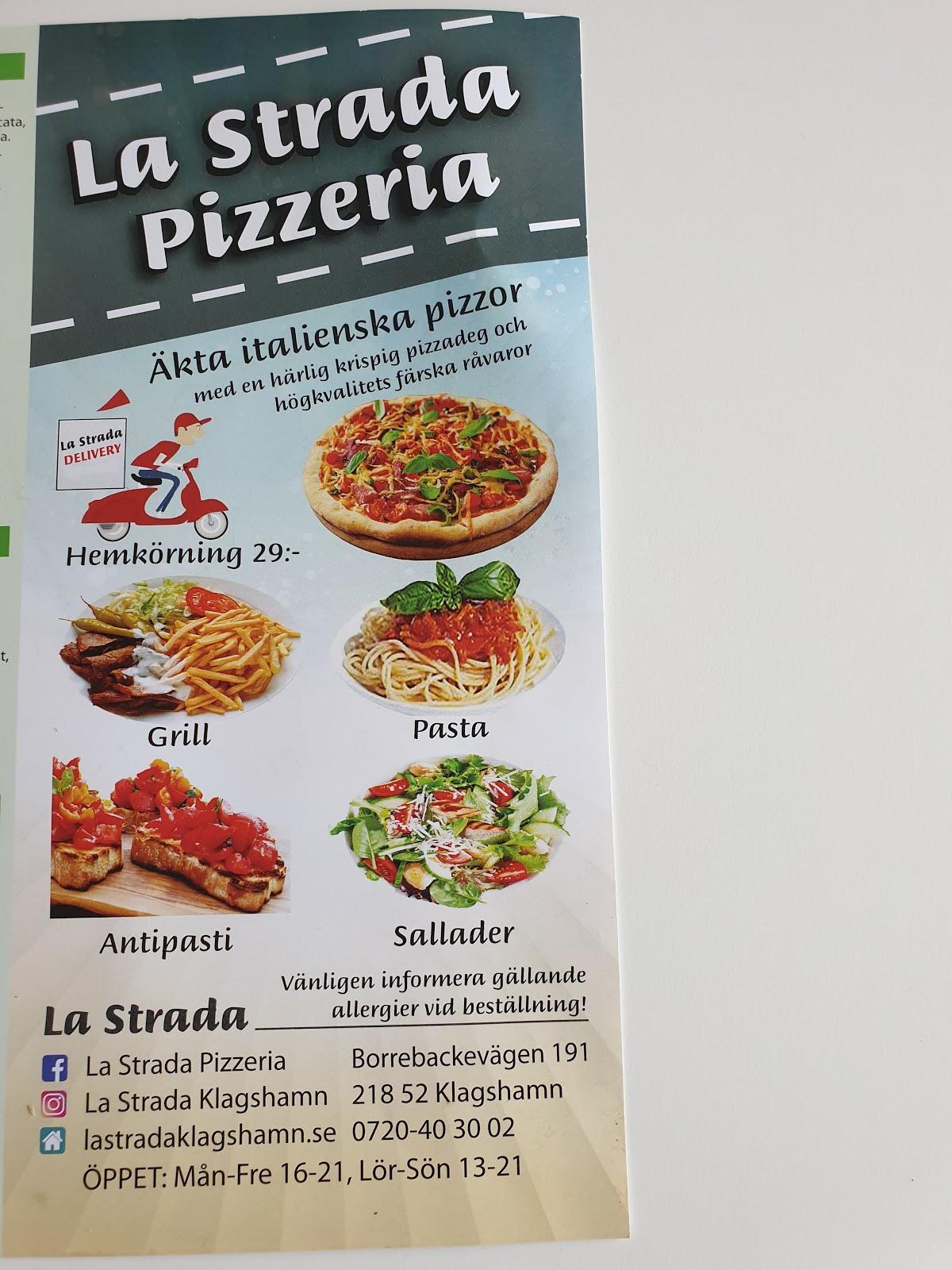 Menu at La Strada pizzeria, Malmö