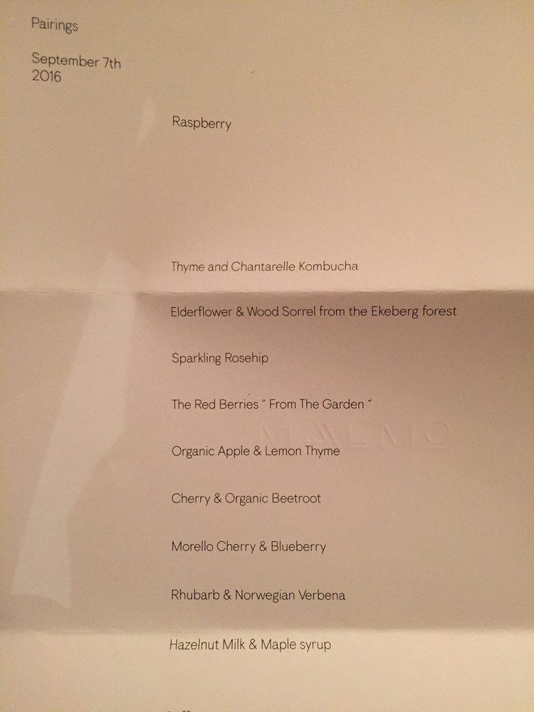 Menu at Maaemo restaurant, Oslo