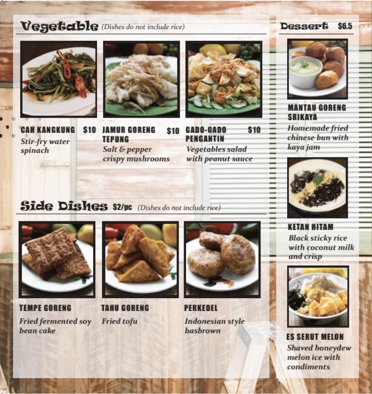 Menu at The Sambal restaurant, Sydney