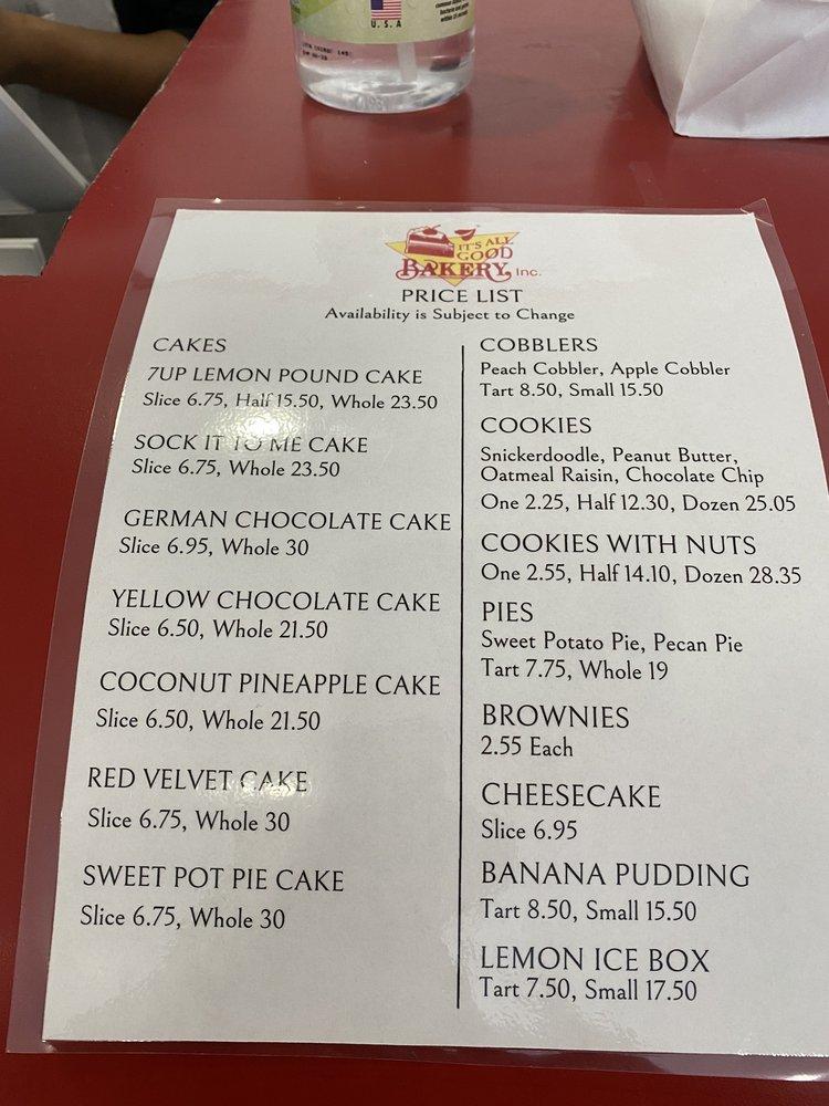 Menu at It's All Good Bakery Inc, Oakland