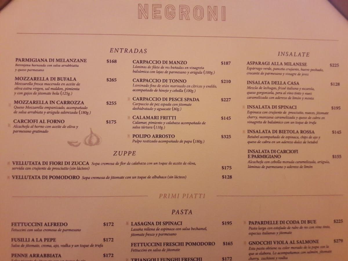 Carta del restaurante Negroni - Arcos Bosques, Ciudad López Mateos, P.º ...