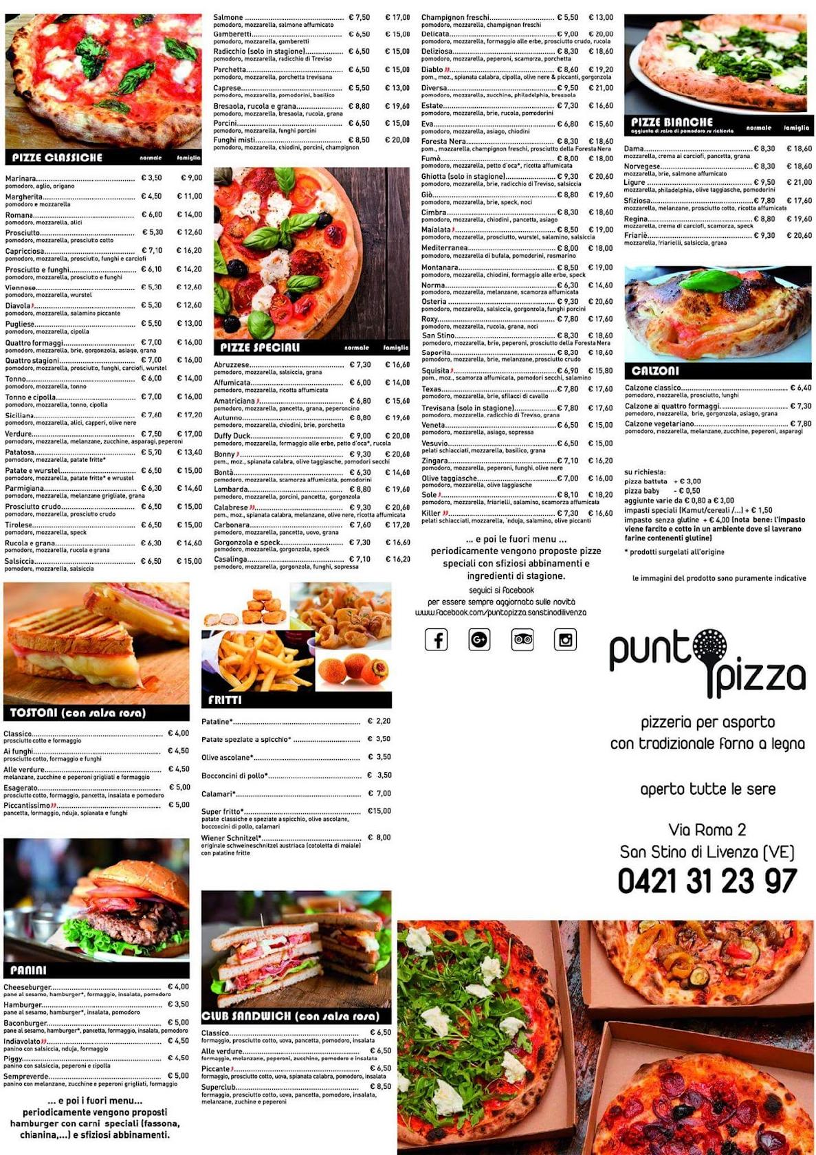 Menu da Punto Pizza pizzeria, San Stino di Livenza