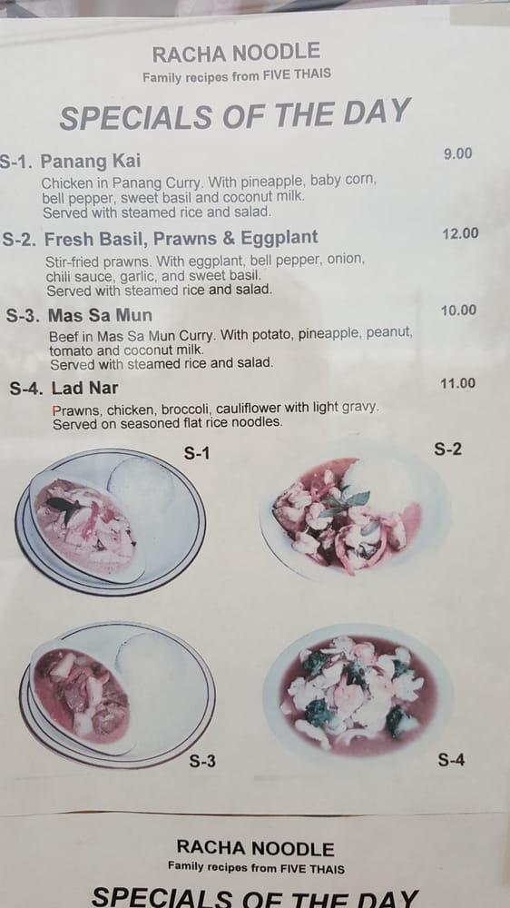 Menu at Racha Noodle restaurant, Redding