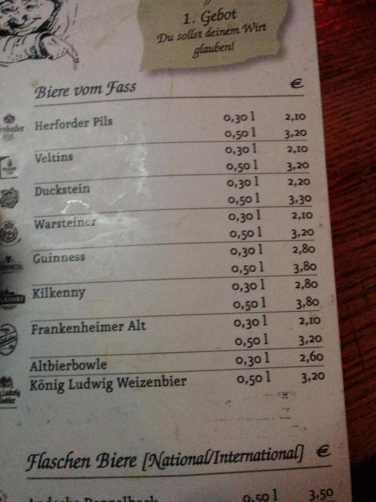 Menu at Bierhaus Brösel pub & bar, Bad Oeynhausen