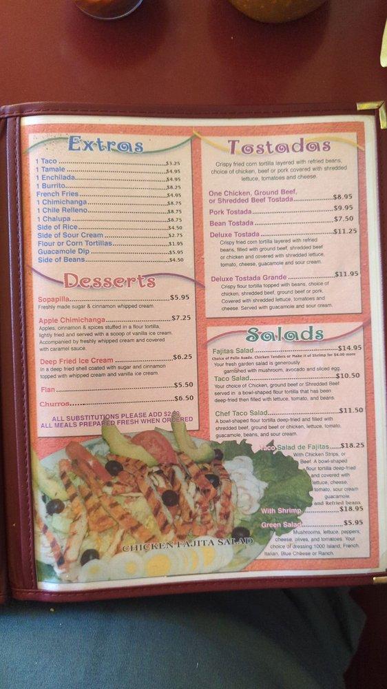 Menu at El Rancho Viejo restaurant, Battle Ground