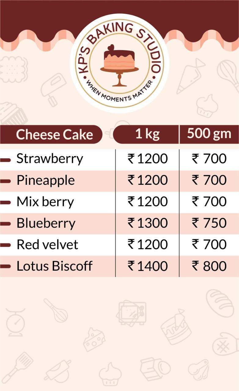 Menu at KPS Baking Studio - Cake Bakers & Home Bakers, Ahmedabad