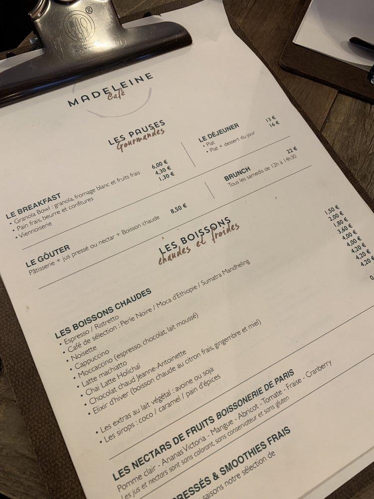 Menu at Madeleine Café, Dijon
