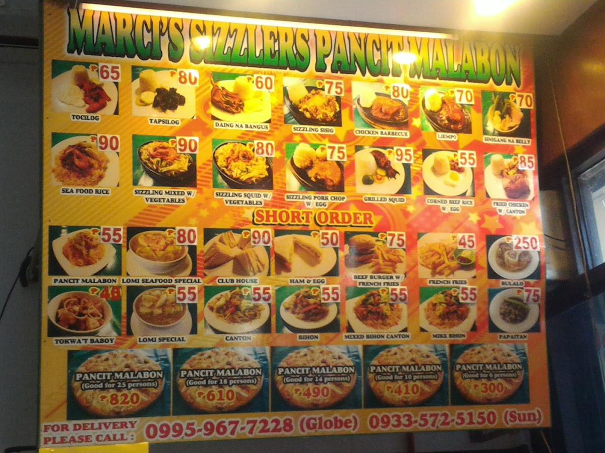 Menu at Marzi's restaurant, Cabuyao