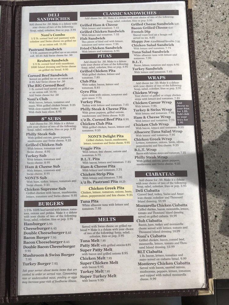 Menu at Noni's Grille of Troy restaurant, Troy