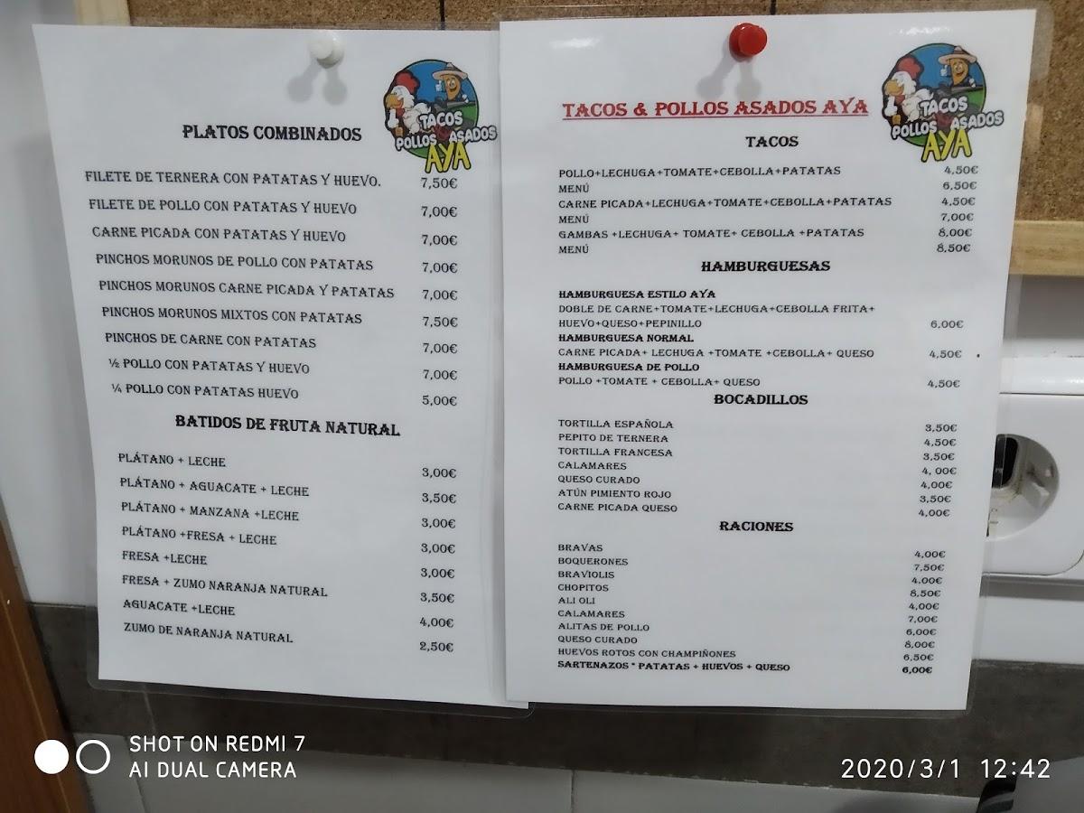 Carta del restaurante Tacos y pollos asados aya, El Álamo