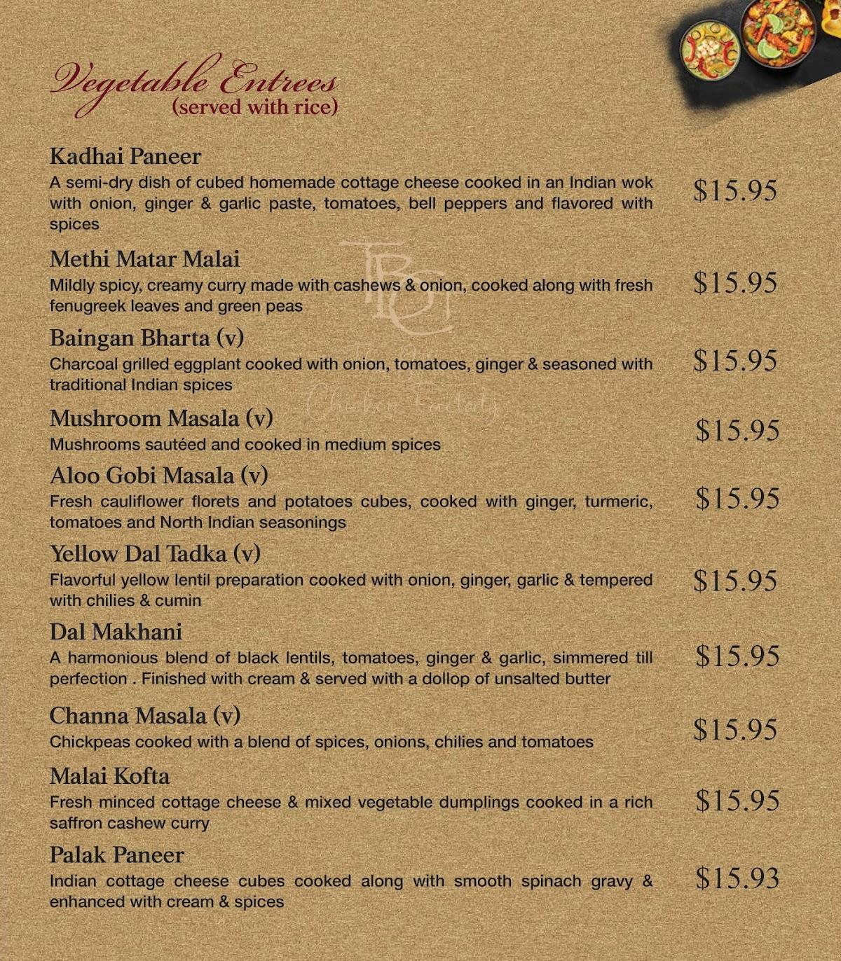 Menu at The Butter Chicken Factory restaurant, Westfield