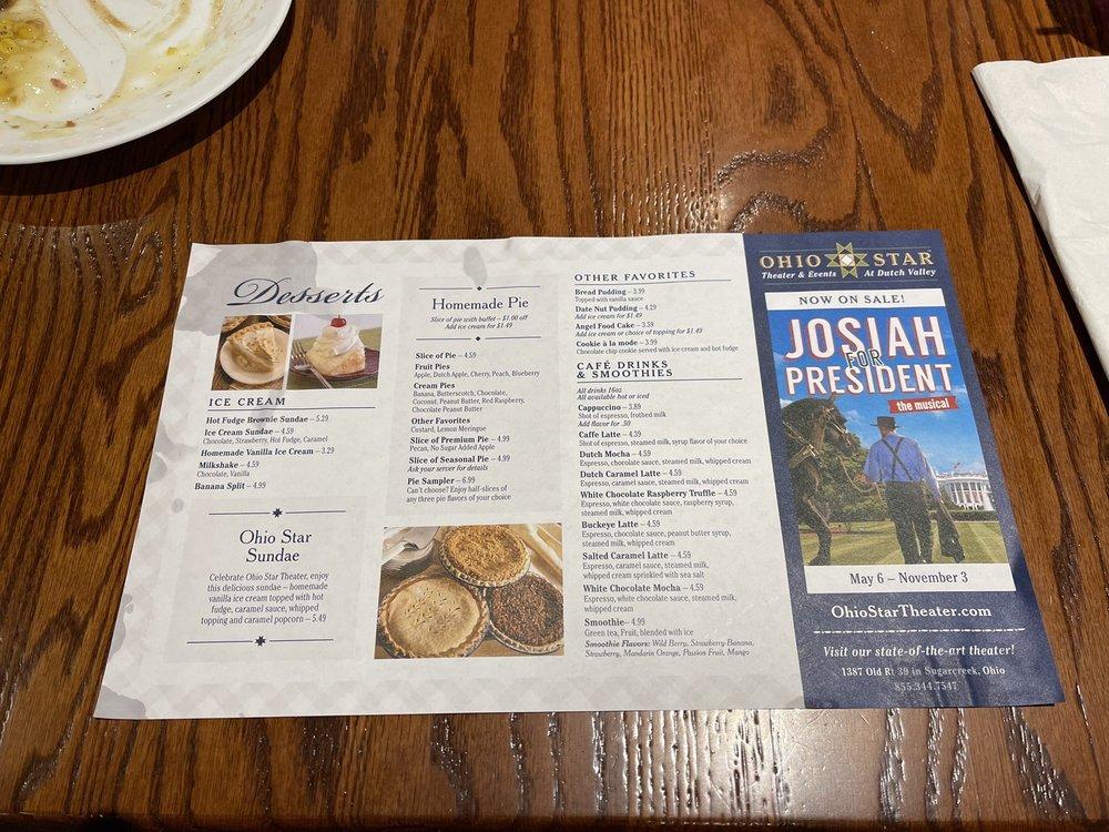 Menu at Dutch Valley Restaurant, Sugarcreek, Old Rte 39 NE