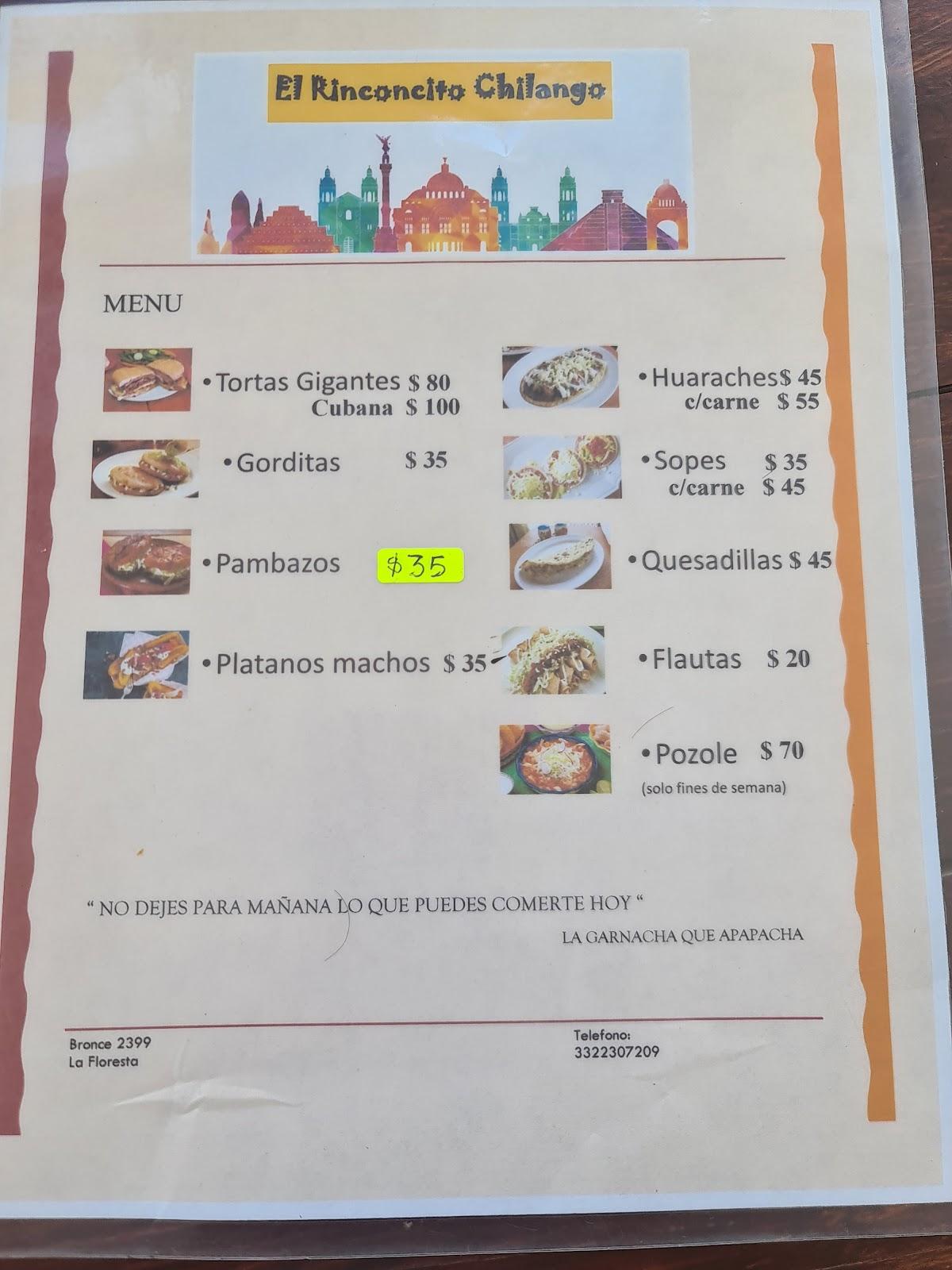 Carta del restaurante El Rinconcito Chilango, Zapopan