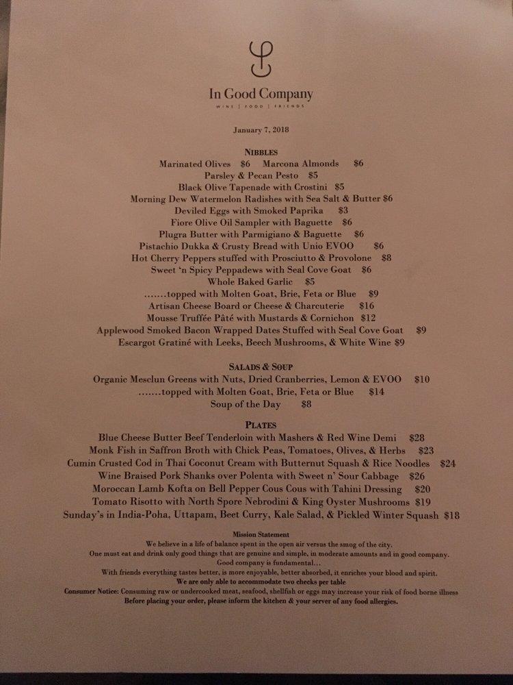 Menu at In Good Company pub & bar, Rockland