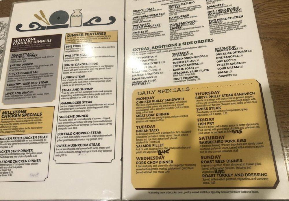 Menu at Millstone Family Restaurant, Rapid City, W Main St