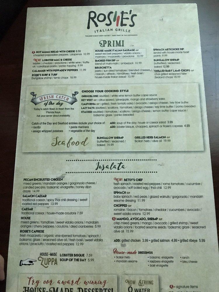 Menu at Rosie's Italian Grille restaurant, Toledo, 606 N McCord Rd