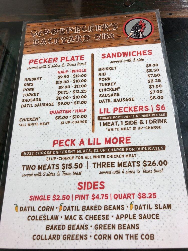 Menu at Woodpeckers Backyard BBQ, Jacksonville