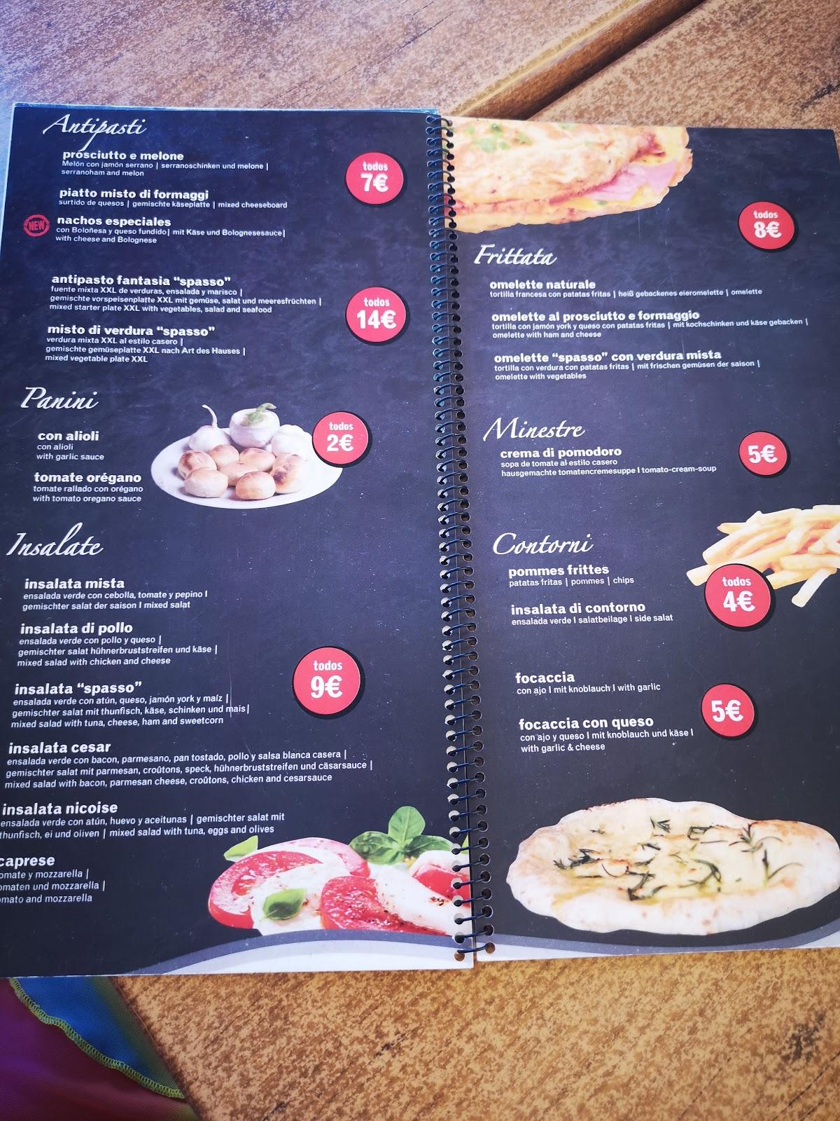 Carta de spasso Calpe Restaurante italiano - Pizzería, Calpe