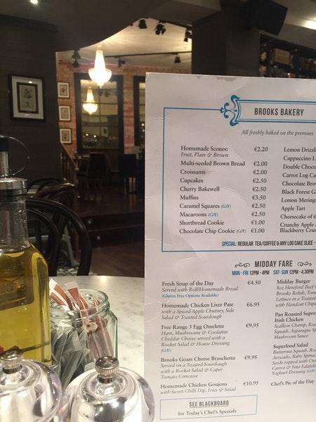 Menu at Brooks Cafe Bar, Carlow