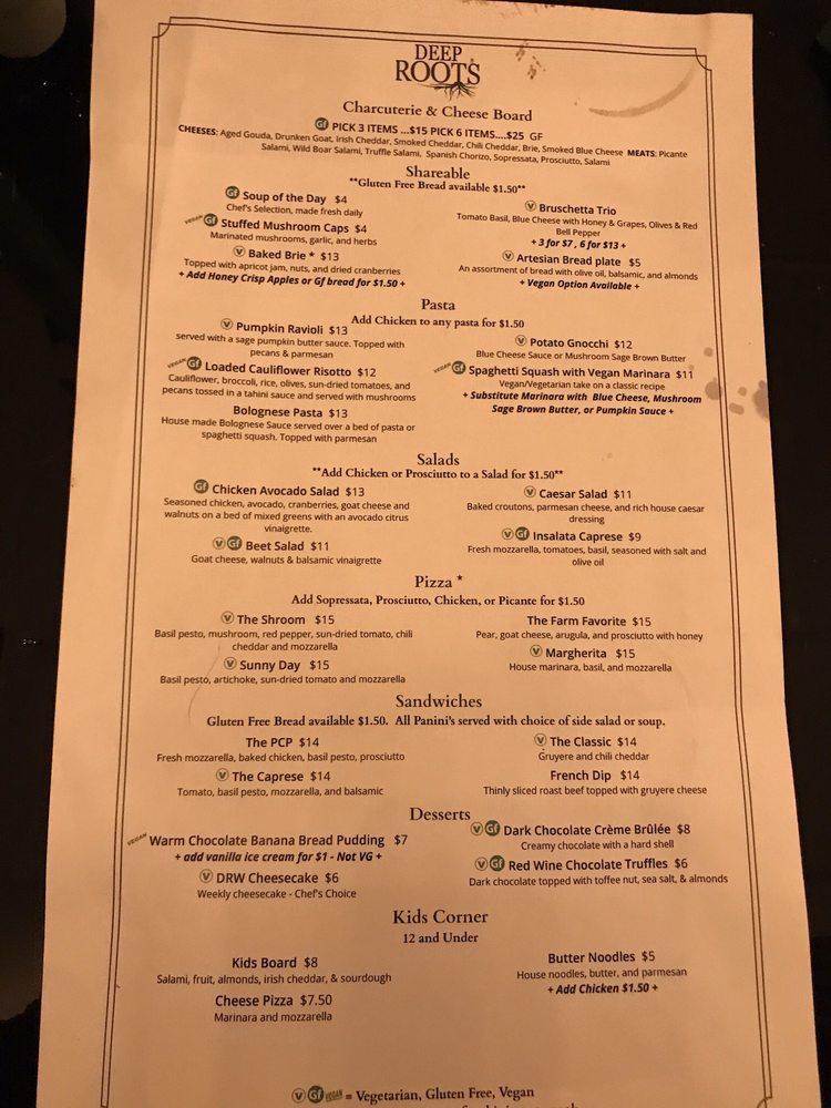 Menu at Deep Roots Winery & Bistro - LoDo pub & bar, Denver