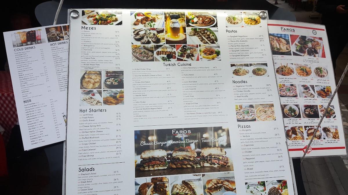 Menu at Faros Restaurant Old City, Istanbul