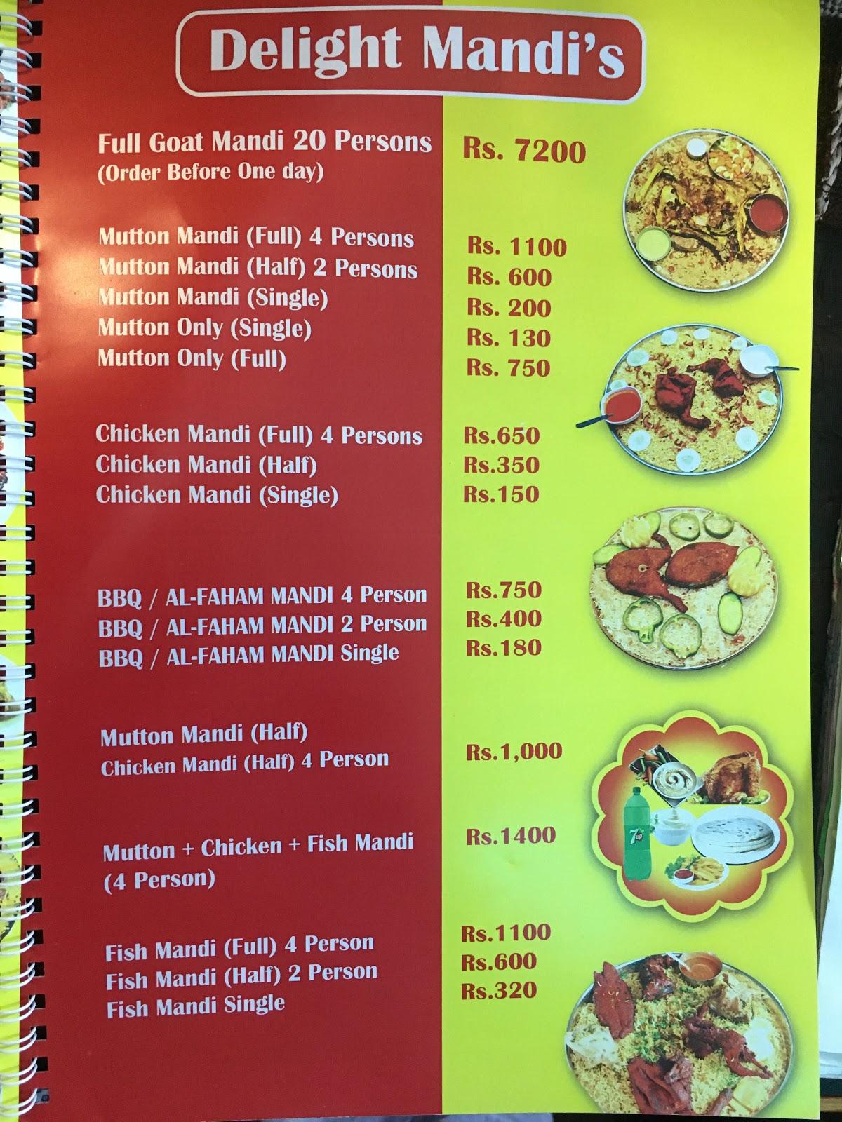 Menu at Gulf Mandi, India