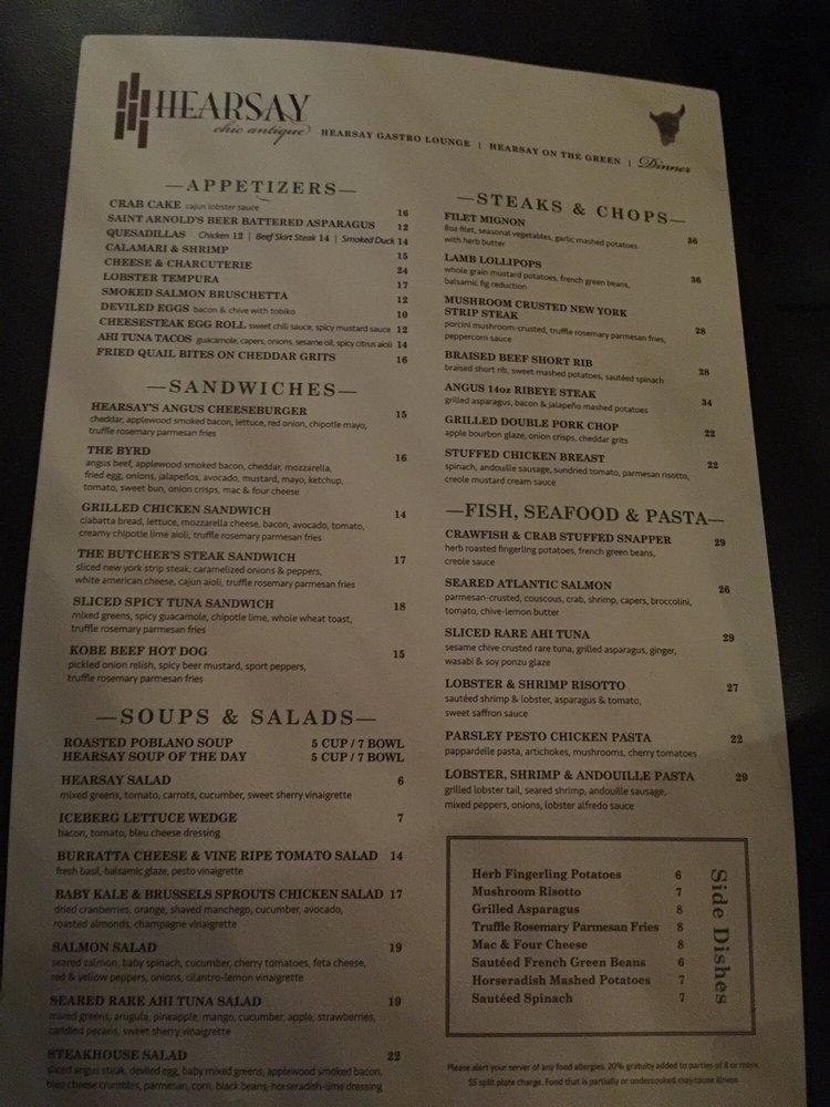 Menu at Hearsay Market Square restaurant, Houston