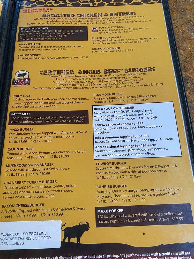 Menu at Maxx Bar & Grill, Ham Lake