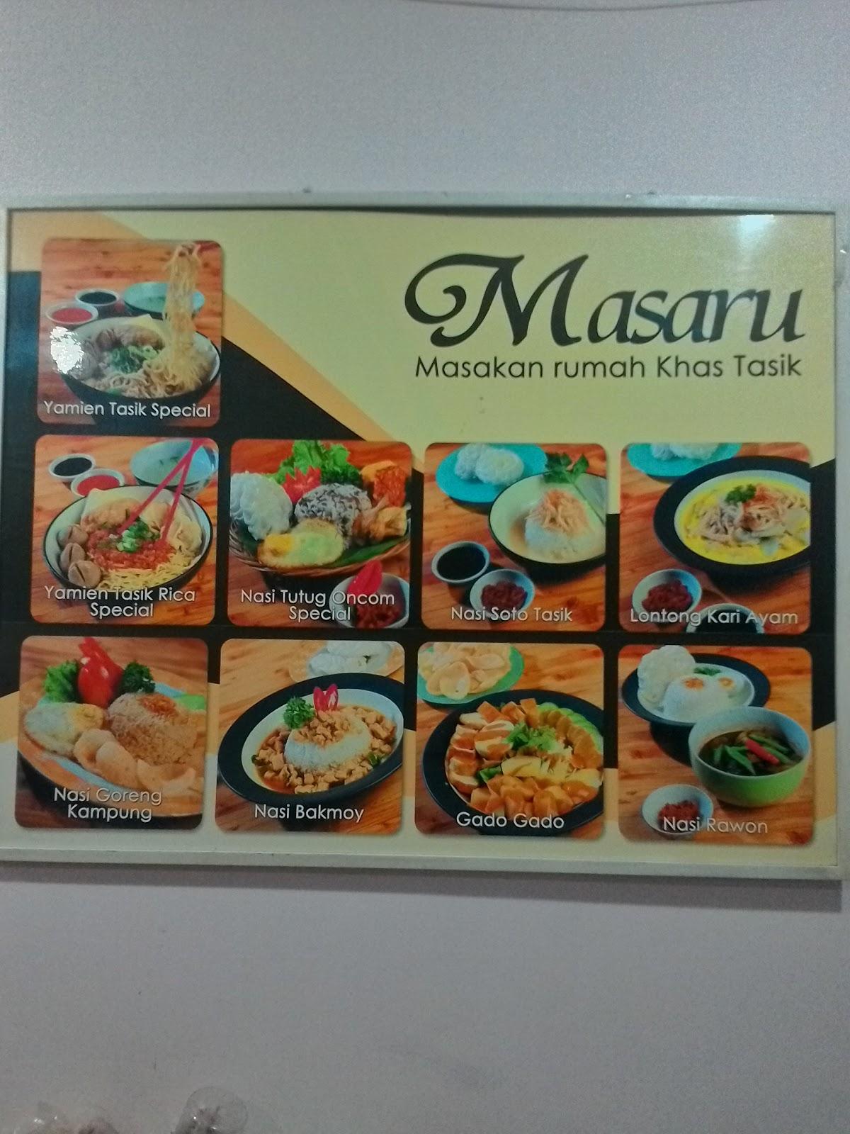 Menu at RM Masaru restaurant, Bandung